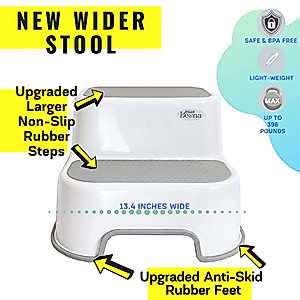 Wider Dual Height 2 Step Stool for Kids | Toddler's Stool for Potty Training and Use in The Bathroom or Kitchen | BPA-Free Strong Soft-Grip Steps for Comfort and Safety (1 Pack, Greige)