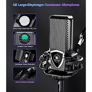 Podcast Equipment Bundle, tenlamp Q8 Podcast Microphone with Sound Board Voice Changer Mixer Controller, Studio Live Sound Card Kit for PC Smartphone Recording Live Streaming