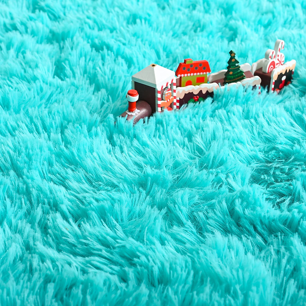 Foxmas Kids Rug for Princess Tent, 4.6 FT Teal Fluffy Rug for Girls Castle, Hexagon Rug Baby Play Mat for Nursery, Super Soft Fuzzy Plush Rug for Girls Bedroom, Baby Nap Mat Carpet Kids Room Decor