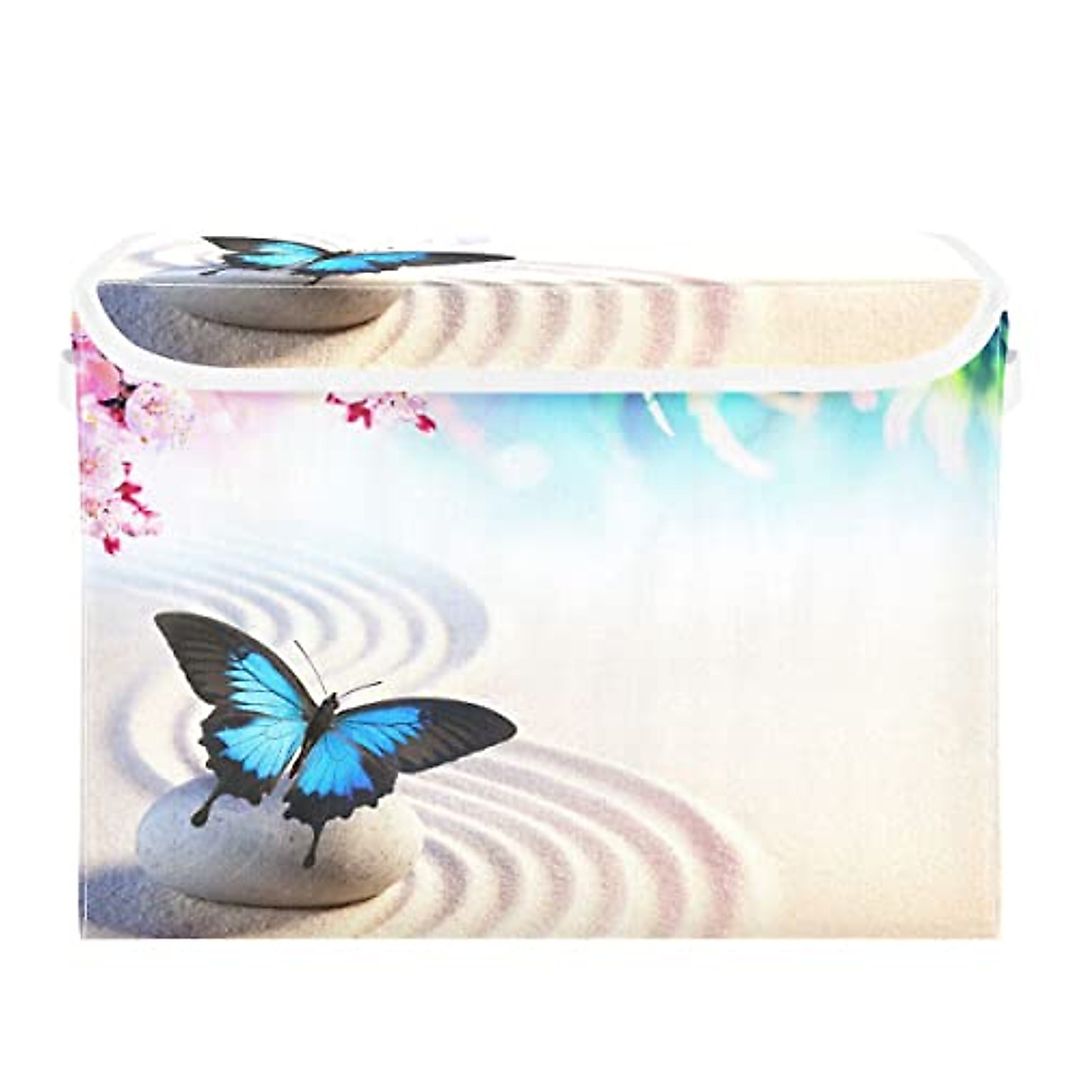 Storage Bins with Lids Foldable Storage Baskets Storage Cubes Collapsible Closet Organizer Containers with Cover Japanese Butterfly Zen and Sakura Blossoms for Home Office Organizer Closet, Shelves, T
