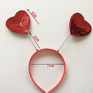 BinaryABC Red Heart Head Bopper Sequin Headband,Valentines Day Hair Accessories,Valentine's Day Party Supplies,2Pcs