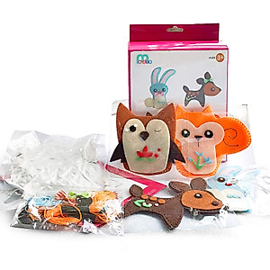 MOVEBO Felt DIY Sewing Crafts Animal Crafting Sewing Kit Fun DIY Stuffed Animal Sew Kits for Kids Boys and Girls (4 Animal Toy DIY Set Including Rabbits, Owls, Squirrels, Deer)