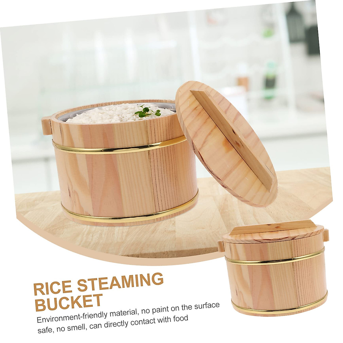 UPKOCH 1 Set Cask Rice Cask Steamed Rice Bucket Sushi Rice Steamed Container with Lid Dim Sum Steamer Stainless Steel Steamer Wood Bucket Wooden Rice Bucket Kitchen Tool Wooden Dessert