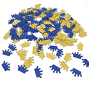 Hemarty Gold Royal Blue Glitter Crown Confetti Princess Baby Shower Decorations Crown Confetti Baby Girl Birthday Decorations Princess Girl's Birthday 200pc (Gold Royal Blue)
