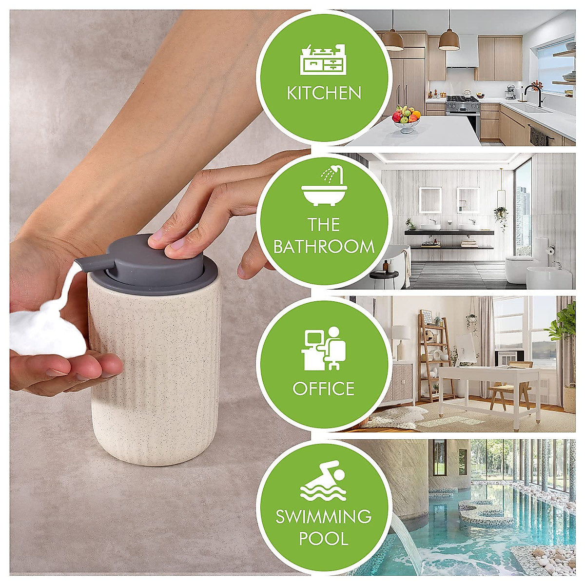 LALA DOLCE Foam Dispenser - Hand Pump Dispenser Beige Foaming Soap Dispenser Ceramic Dish Liquid Dispenser for Kitchen Bathroom Hand Wash Bottle (13.5oz/400ml Beige)