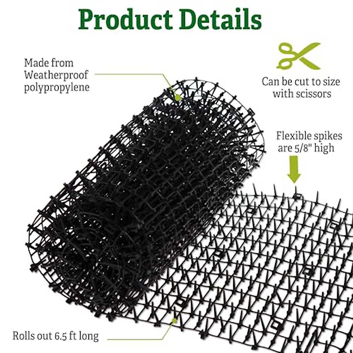 Gardener's Supply Company Cat Scat Mat | Harmless & Non-Toxic Animal Deterrer for Indoor Outdoor Garden & Plant Protection | 6.5 Feet Long - Easy to Cut to Size - Black