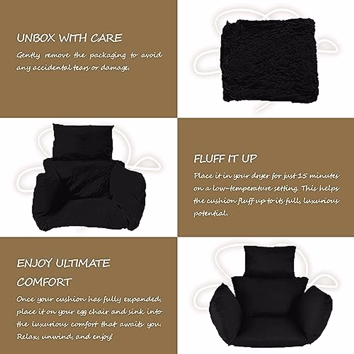 Iberose Egg Chair Cushion Replacement, Cushion with Headrest and Armrest, Thicken Basket Chair Cushion Washable, Hammock Chair Cushion Wide, Swing Wicker Hanging Chair, Cushion Only (Navy Blue)