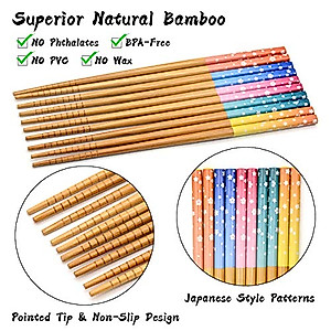 OMyTea Chopsticks Reusable - Japanese Bamboo Chopsticks 5 Pairs Gift Sets, 8.9 Inch/22.5cm, for Sushi, Ramen, Noodles, Rice, Camping, Travel (Sakura)