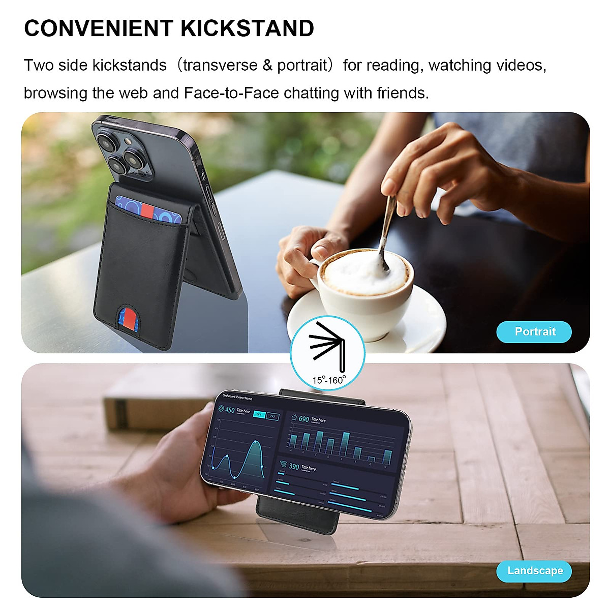 KIHUWEY for MagSafe Wallet Card Holder with Magnetic, Mag Safe Leather Detachable Kickstand RFID Wallet for iPhone 16/15/14/13/12 Pro Max Plus Not for iPhone 13/12 Mini (Black)