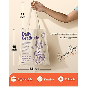 Miss Adola Aesthetic Canvas Tote Bag with Pattern for Women, Butterfly Gratitude Inspirational Quotes Design, Casual Sturdy Cloth Cotton Totes Bag for Vacation, Shopping, Grocery, Gym