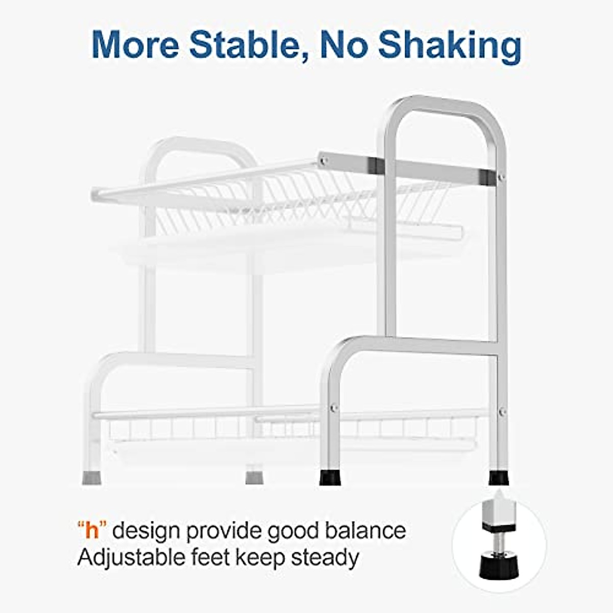 GSlife Stainless Steel Dish Drying Rack Rustproof 2 Tier Dish Rack for Kitchen Counter with 3 Drainboards, Tiered Dish Drainer with Utensils Holder,Cutting Board Holder, Silver