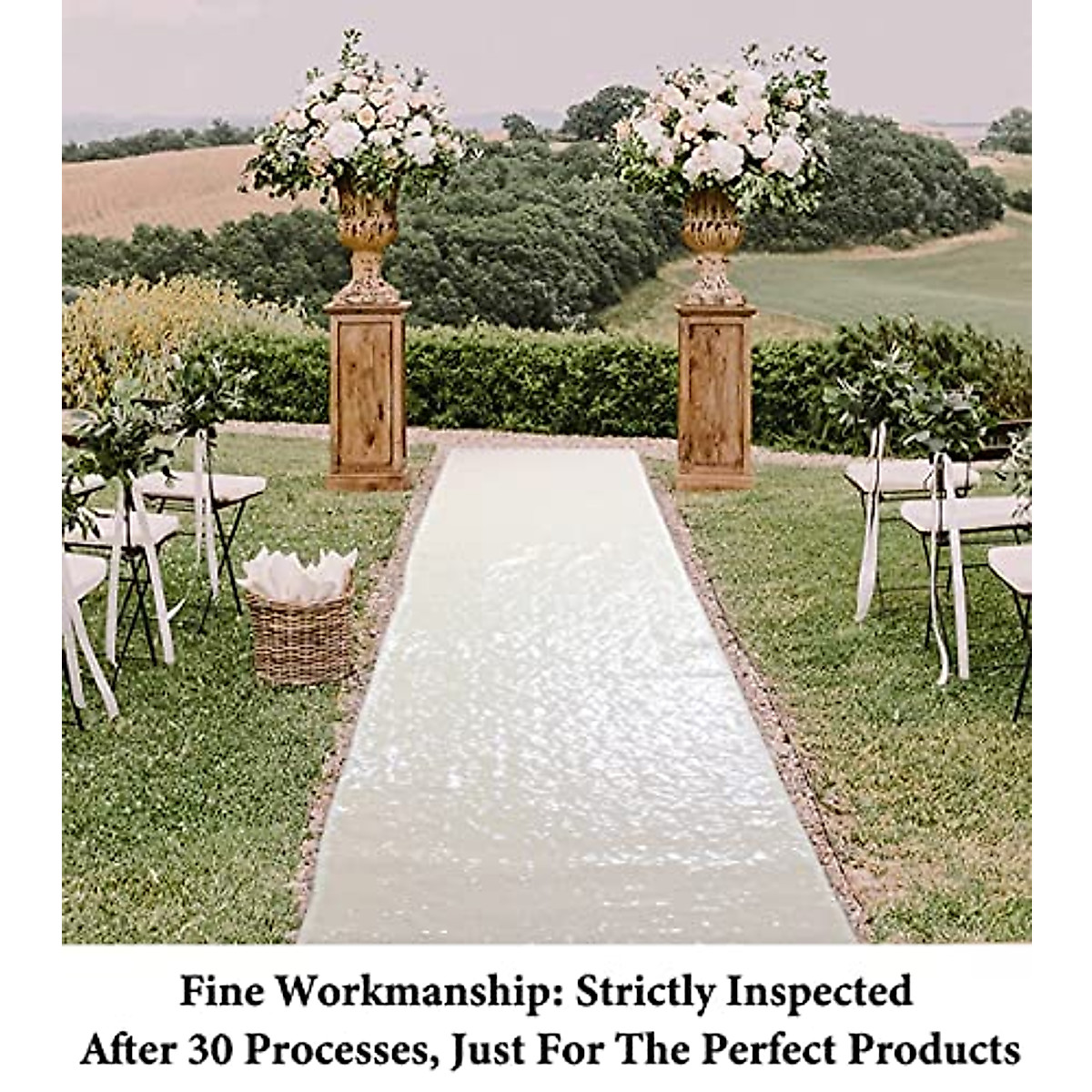 Aisle Runner for Wedding 15FTx2FT Sequin Aisle Runner Indoor Outdoor Ceremonies Decor Ivory Carpet Runner Church Runner Wedding Walkway Carpet Runner Rugs Aisle Runner Sequins (2FTx15FT, Ivory)