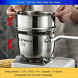 Cyrder 1.5 Quart Saucepan with Steamer Basket, 18/8 Premium Stainless Steel Sauce Pan, Duty Heavy Pot, Easy Pour With Ergonomic Handle, All Clad Tri-Ply Multipurpose Pot