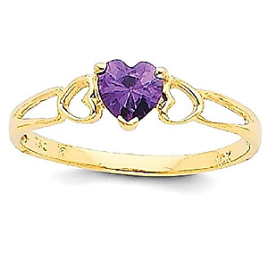IceCarats 14K Yellow Gold Purple Amethyst Heart Ring Love Band February Birthstone Jewelry Size 7.00