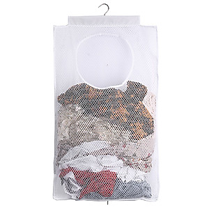 ALYER Breathable Mesh Laundry Hamper,Foldable Hanging Storage Basket,Portable Space Saving Storage Bag (White)