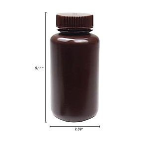 United Scientific Supplies 33464 | Laboratory Grade HDPE Wide Mouth Amber Reagent Bottle | Designed for Laboratories, Classrooms, or Storage at Home | 250ml (8oz) Capacity | Pack of 12