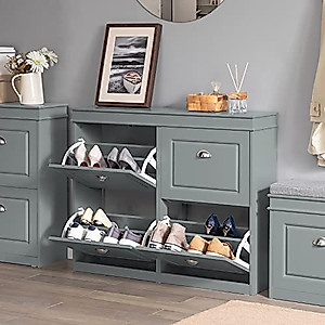 Haotian Grey Shoe Cabinet and Shoe Bench