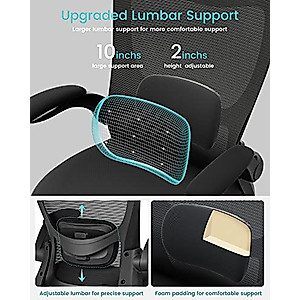 MUXX.STIL Office Chair, Desk Chair with Adjustable Lumbar Support, Ergonomic Task Chair with Breathable Mesh, Swivel Computer Chair with Flip-up Armrest, for Home Office, Black