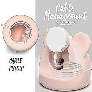 AFOOYO Bear Charger Stand Silicone Dock Holder for Apple Watch Series 8/Ultra/SE2/7/6/SE/5/4/3/2/1 (49/45/44/42/41/40/38mm),Bear iWatch Charging Dock,Supports Nightstand Mode,Blush Pink