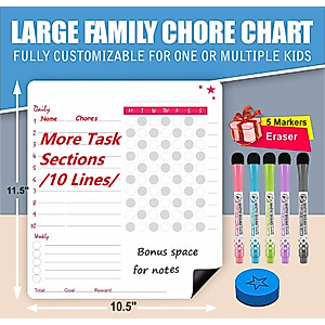 2 Pcs Chore Chart for Kids Multiple Kids with 5 Magnetic Markers & Star Eraser- Behavior Reward Chart - Fridge Weekly Schedule White Board - Teens Adults Family - Home School Responsibility Planner