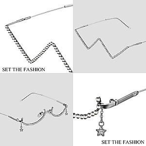 Kanayu 4 pcs No Lens Diamond Glasses Frame V shape Rhinestone Sunglasses Half Frame Crystal Metal Eyeglasses for Women(Silver, Classic)