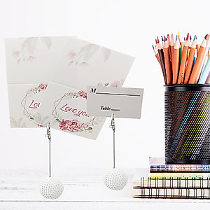 OBPSFY 5 Pack Place Card Holder - Golfball Resin Ball Base Memo Clip Holder Stand,Table Memo Number Name Card Holder with 16 Pcs Cards,Table Number Holders for Wedding Party Graduation Birthday