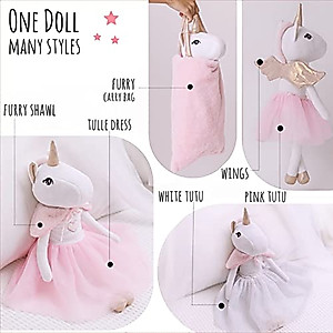 Perfectto Design Ballerina Unicorn Doll Stuffed Animal for Girls - Plush Toy Doll Set, Bag, Tutu Cloths, Wings - Play Set for 3 4 5 Year Old Girl Gift for Little Girl, Birthday, Christmas Age 3-9