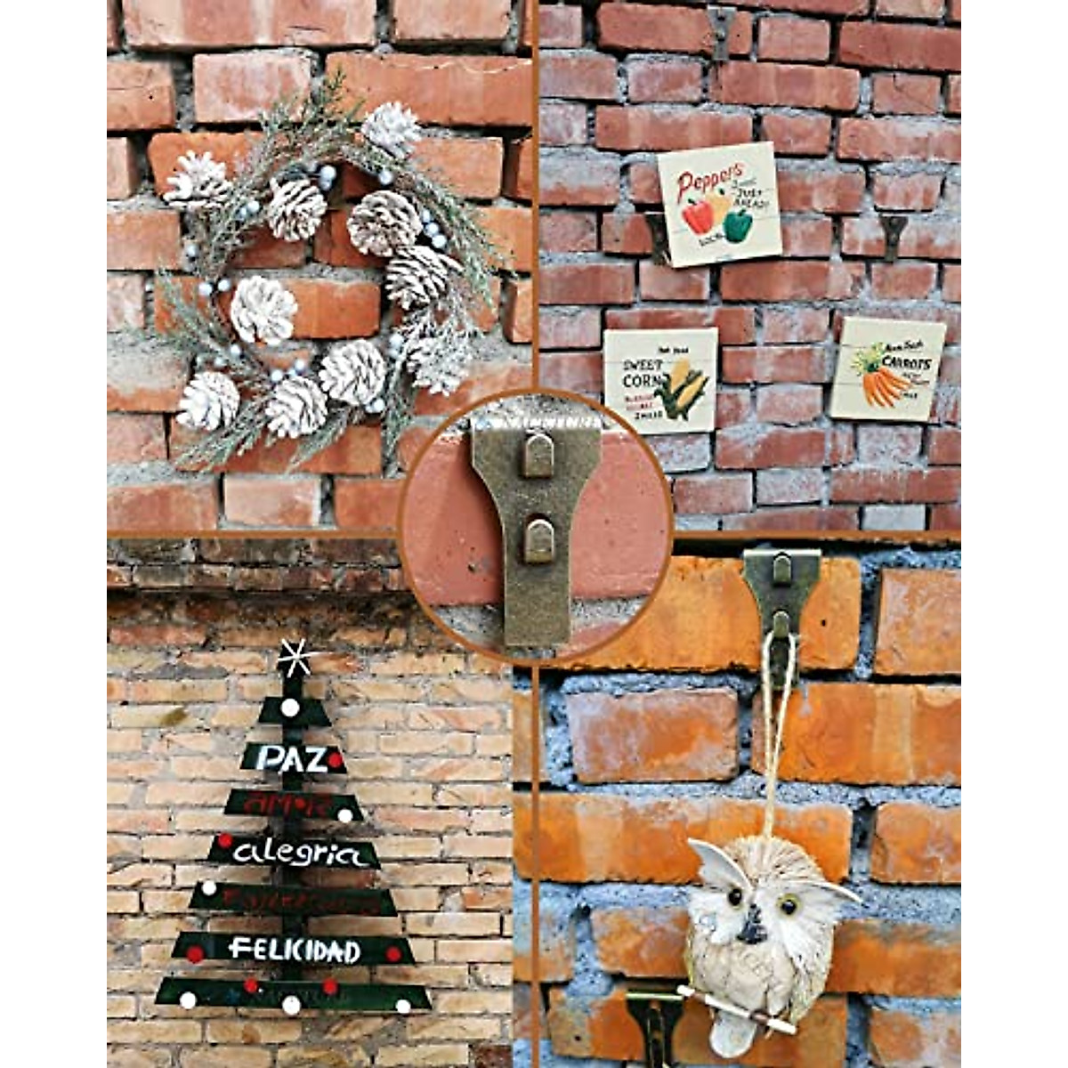 NACETURE Brick Hook Clips (4 Pack) Outdoor Brick Hangers Wall Clips for Hanging - Mounting to Brick Without Drilling, Heavy Duty Metal Hangers for Outside Home Decor, Fits 2-1/4 to 2-2/5 Inch
