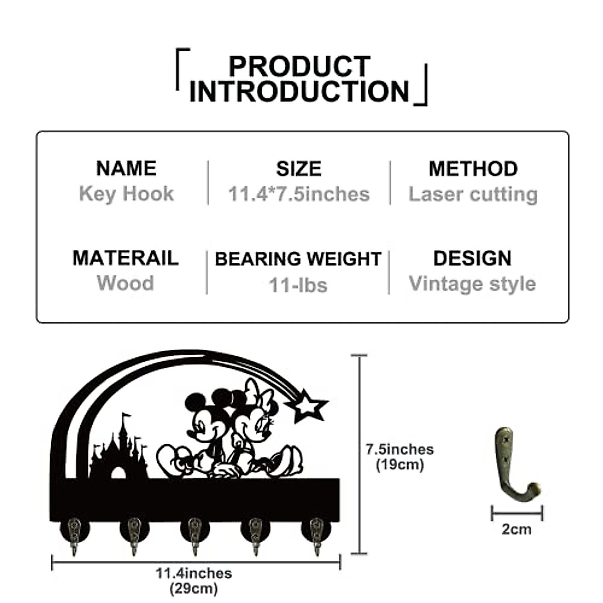 SANDIKSHA Cartoon Key Holder, Animation Style Wall Mount Organizer Wooden Key Rack with 5 Key Hooks, Rustic Home Wall Mounted Key Hangers Decor for Entryway Door Bathroom Kitchen，Gifts for Children