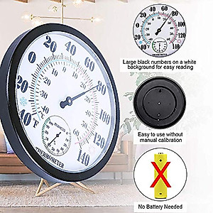 Indoor Outdoor Thermometer Hygrometer, Lirches Outdoor Thermometer Large Numbers, Decorative Outdoor Thermometers for Patio, No Battery Needed Wall Thermometer Round 10" in Diameter