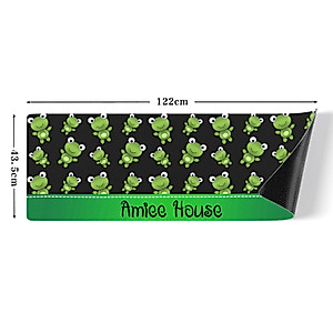 Green Frog on Black Personalized Kitchen Mat Rug,Custom Floor Door Mat Anti-Slip Rugs for Kitchen,Bathroom,Laundry,48x17Inch