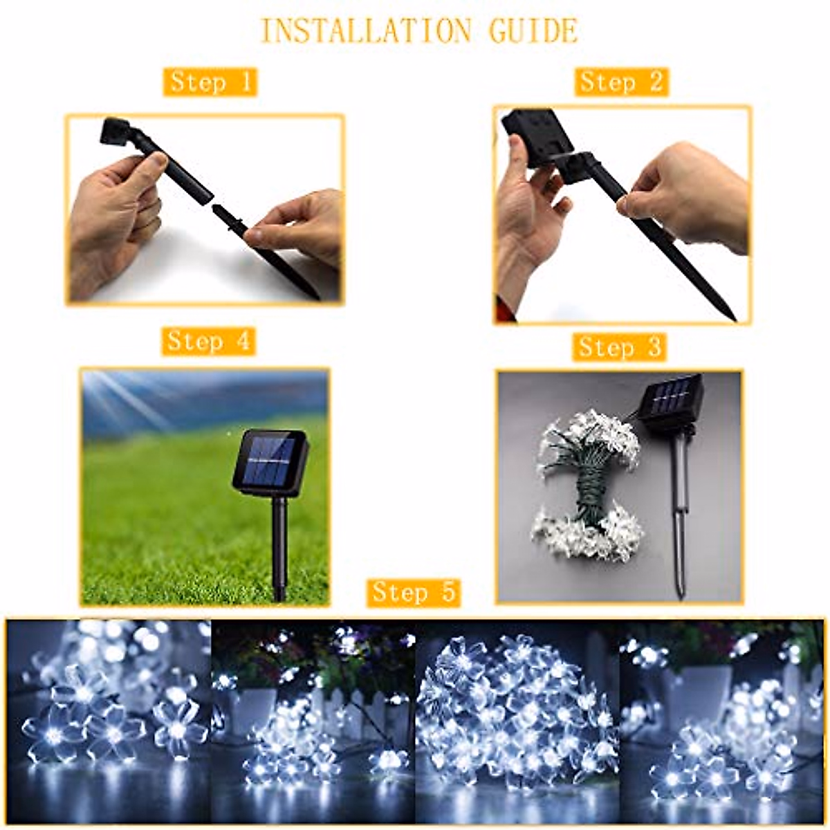 Mankinlu Outdoor Solar Garden Flower String Lights Waterproof 39 FT 100 LED Solar String Lights Solar Flower Fairy String Lights Solar Twinkle Lights for Trees Patio Landscape Yard Porch Decor White