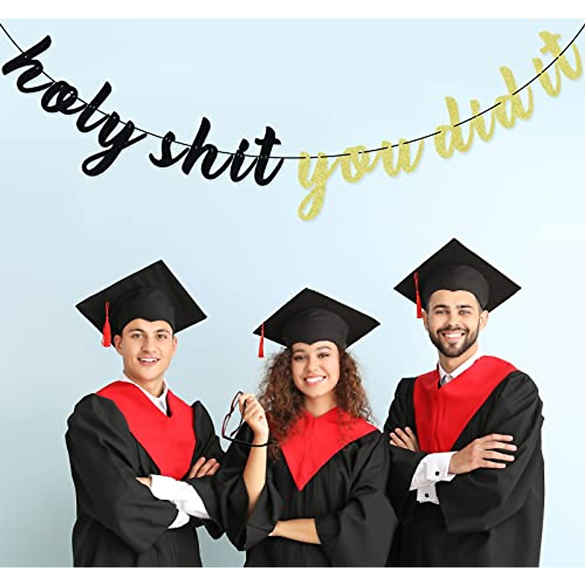 Holy Shit You Did It Banner, Finally Done Decorating, Congrats Grad 2023 Graduation Decorations, So Proud of You, 2023 Graduation Party Decoration Supplies Gold Black Glitter