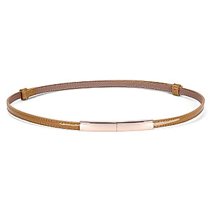 JASGOOD Women's Skinny Leather Belt Ladies Thin Waist Belt for Dress with Metal Buckle