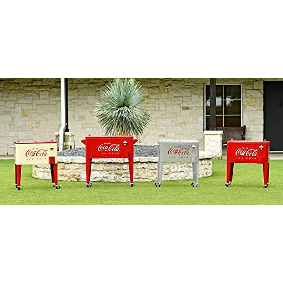 Leigh Country CP 98111 Cream and Red 60 Qt. Coca-Cola Rolling Cooler, Cream & Red