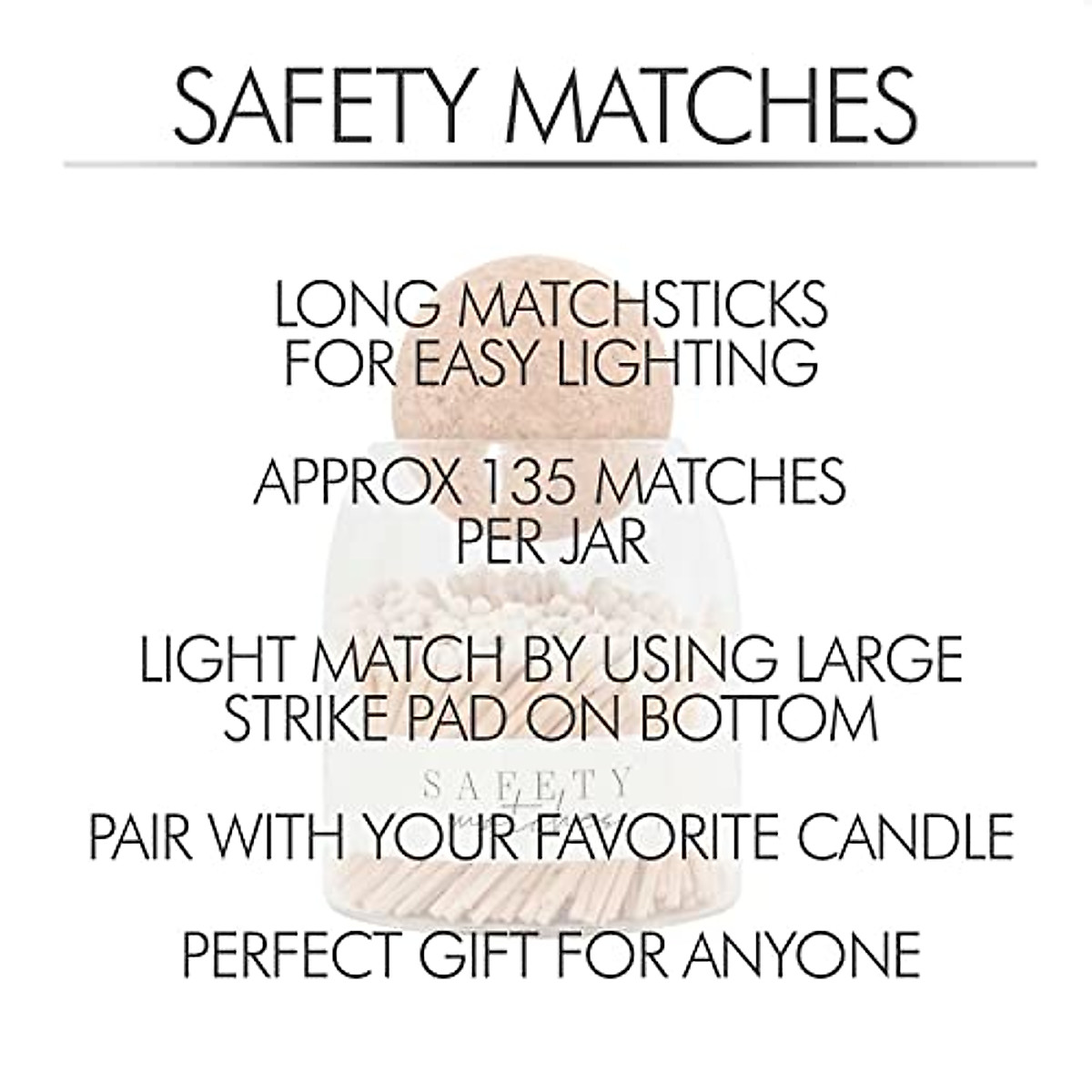 Decorative White Safety Wooden Match Holder | Cute Glass Bottle Jar for Lighting Candles | Premium Long 3” Bulk Long Matchsticks | 135 Matches in Cloche with Striker | Home Decor Family Room