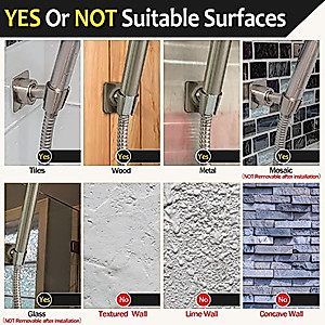 Shower Head Holder All Metal Handheld Shower Wand Bracket Adhesive Shower Wall Mount Holder Brass Shower Spray Holder Brushed Nickel, Drill Free Glue Installation