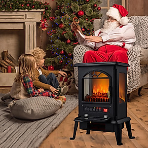 Buymoth Electric Fireplace Stove 23" Freestanding Infrared Electric Fireplace Heater 1000w/1500w w/3D Flame Firewood Effect, Remote Control, Timer, Adjustable Brightness & Temperature, Black