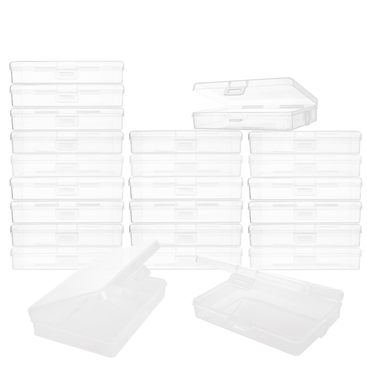 GBACHOOSE 24PCS Rectangular Small Plastic Boxes with Hinged Lids, Plastic Boxes for Storage Small Plastic Boxes with Lids for Beads, Pins, Small Items, Jewelry(4.9×3.3×0.9 Inch)