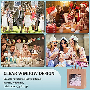 BENECREAT 50pcs Gift Bags with Transparent Window, Kraft Paper Shopping Bags with Handle for Birthday Wedding Party Florist Christmas Packing, 5.8x5.5x2.8