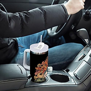 RPLIFE Intricate Hairstyles Black 40 Oz Tumbler with Handle, Stainless Steel Tumbler with Straw, Coffee Tumbler for Women