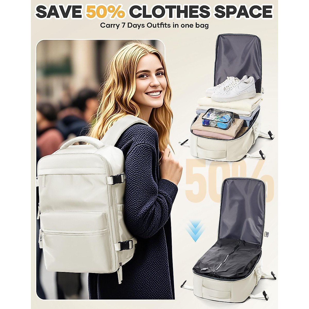 KEYEMP Small Backpack for Womens, Cute School Bag for Teen Girls College Middle High Elementary School Students Aesthetic Casual Daypack Simple Basics 14 inch Bookbag Laptop,White