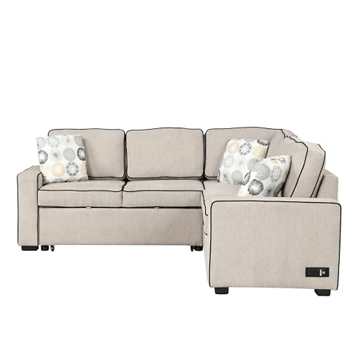 Eafurn Symmetrical Sectional Sofa with Pull Out Bed, 83" L-Shaped Convertible Corner Couch with Removable Backrest,Linen Upholstery Sofabed with USB Ports, 2 Power Sockets and Throw Pillows