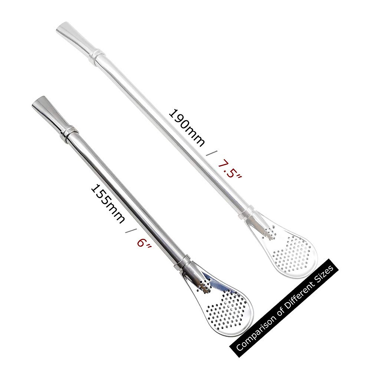 GFDesign Yerba Mate Bombilla Gourd Drinking Filter Straws 304 Food-Grade 18/8 Stainless Steel - Set of 2 with Cleaning Brush - 6.1" Long