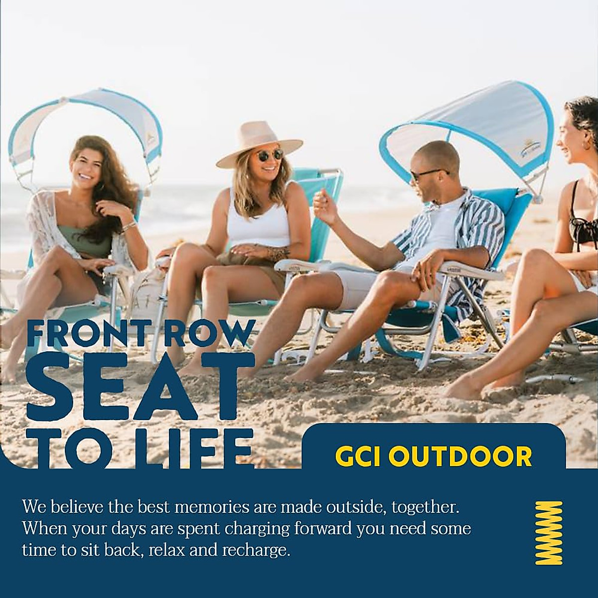 GCI Outdoor Sunshade Recliner Beach Chair | Collapsible Folding Canopy Shade Chair with Durable Armrests, Drink Holder & Portable Carry Bag, Perfect for Beach Trips & Picnics — Seafoam Green