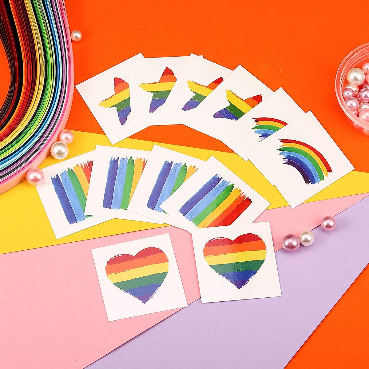 144 Sheets Rainbow Temporary Tattoos Rainbow Stickers Rainbow Body Tattoo for Party Celebration Supplies (Style Set 1)