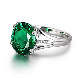 WDIYIEETN Emerald Ring 4 Carats Oval Cut 925 Sterling Silver Cubic Zirconia Crystal Diamond Solitaire Engagement Wedding Ring (8)