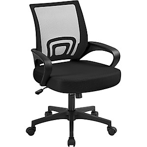 Yaheetech Office Chair Ergonomic Computer Chair Mid Back Adjustable Desk Chair with Lumbar Support Armrest, Swivel Mesh Task Gaming Chair for Home Office Study, Black
