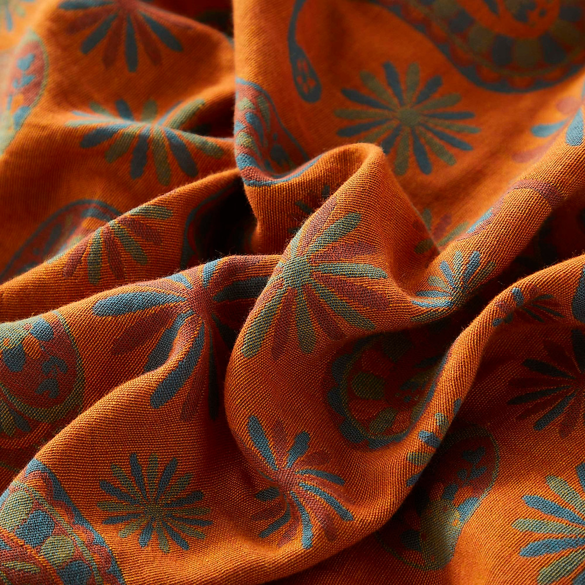 Softta Vintage Paisley Pattern Bedding Set Queen Size 3Pcs Duvet Cover Set 100% Washed Cotton Double-Layer Yarn Washed Cotton Bedding Collection Blue & Orange