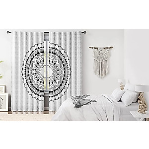 FMFUNCTEX 100% Blackout Curtains for Bedroom, Black Medallion Patterned Curtains 96 Inches Long for Living Room, Mandala Thermal Insulated Drapes Room Darkening Grommet Top 2 Panels